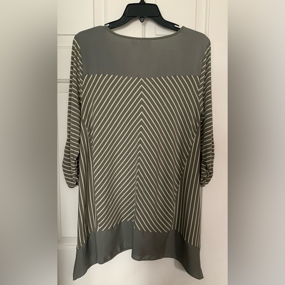 Chico's | Tops | Chicos Fresh Stripe Sharkbite Top Tee Fatigue Khaki ...